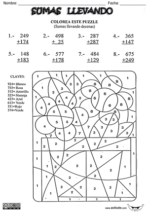 Sumas de 2 sumandos y hasta 3 dígitos III - Actiludis