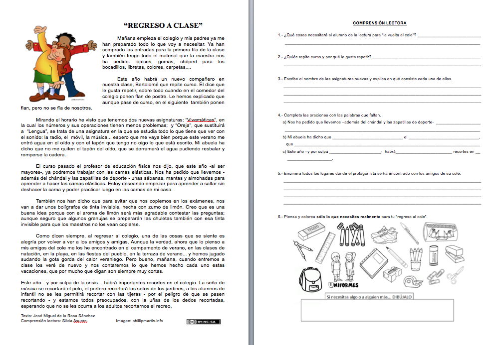 "Regreso a clase": Lectura divertida con actividades de comprensión ...