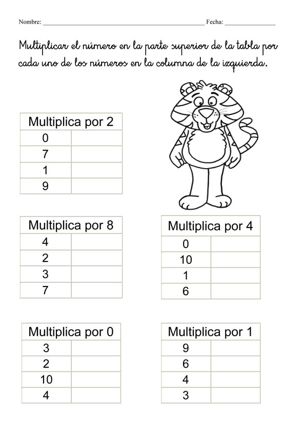 Multiplicaciones en tablas - Actiludis