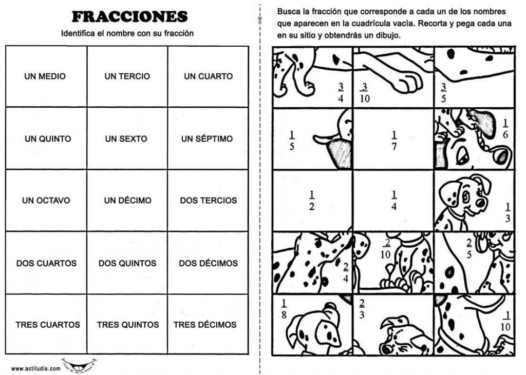Reconocer el nombre de fracciones - Actiludis