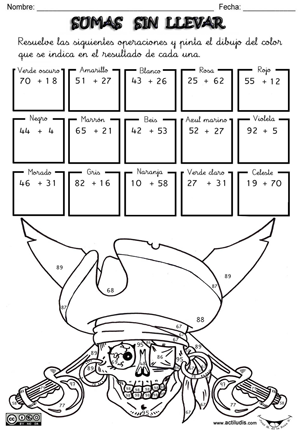 Sumas de 2 sumandos sin llevar 01 sol - Actiludis