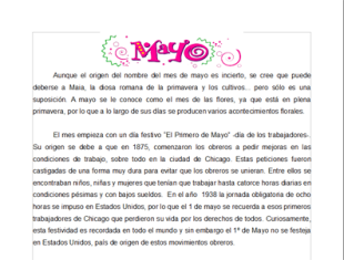 Comprensión lectora con el mes de Mayo - Actiludis