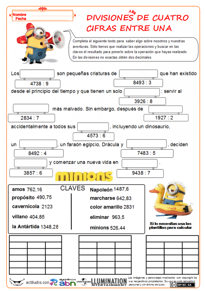 Divisiones de 4 cifras entre 1- III - Actiludis