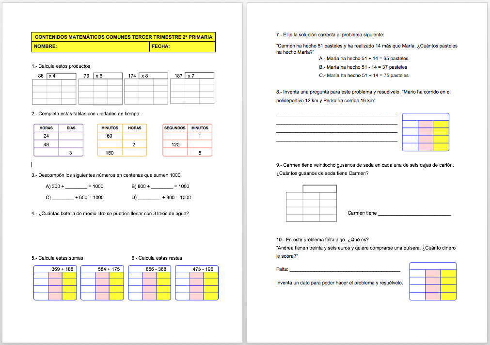 Evaluación contenidos comunes ABN para 2º de Primaria - Actiludis