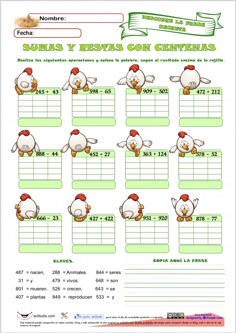 Sumas y restas de 3 cifras VII - Actiludis