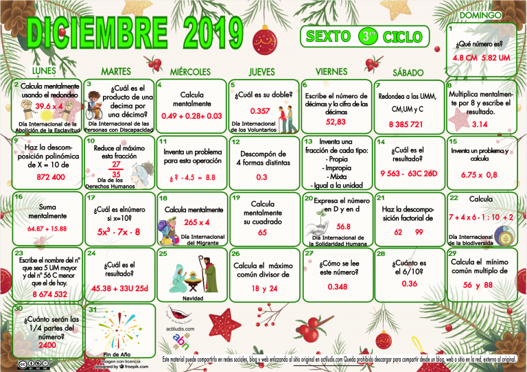 SEXTO CALENDARIO DICIEMBRE 2019 - Actiludis