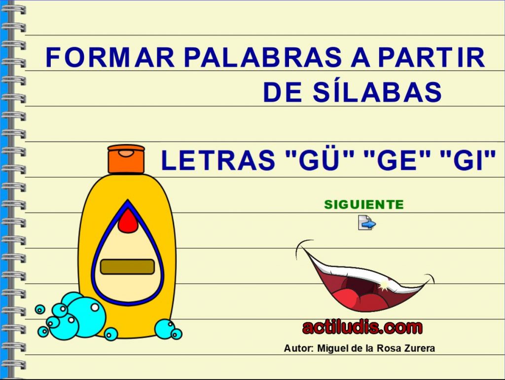 Ordenar sílabas para formar palabras con «Gü-Ge-Gi» en la PDI - Actiludis