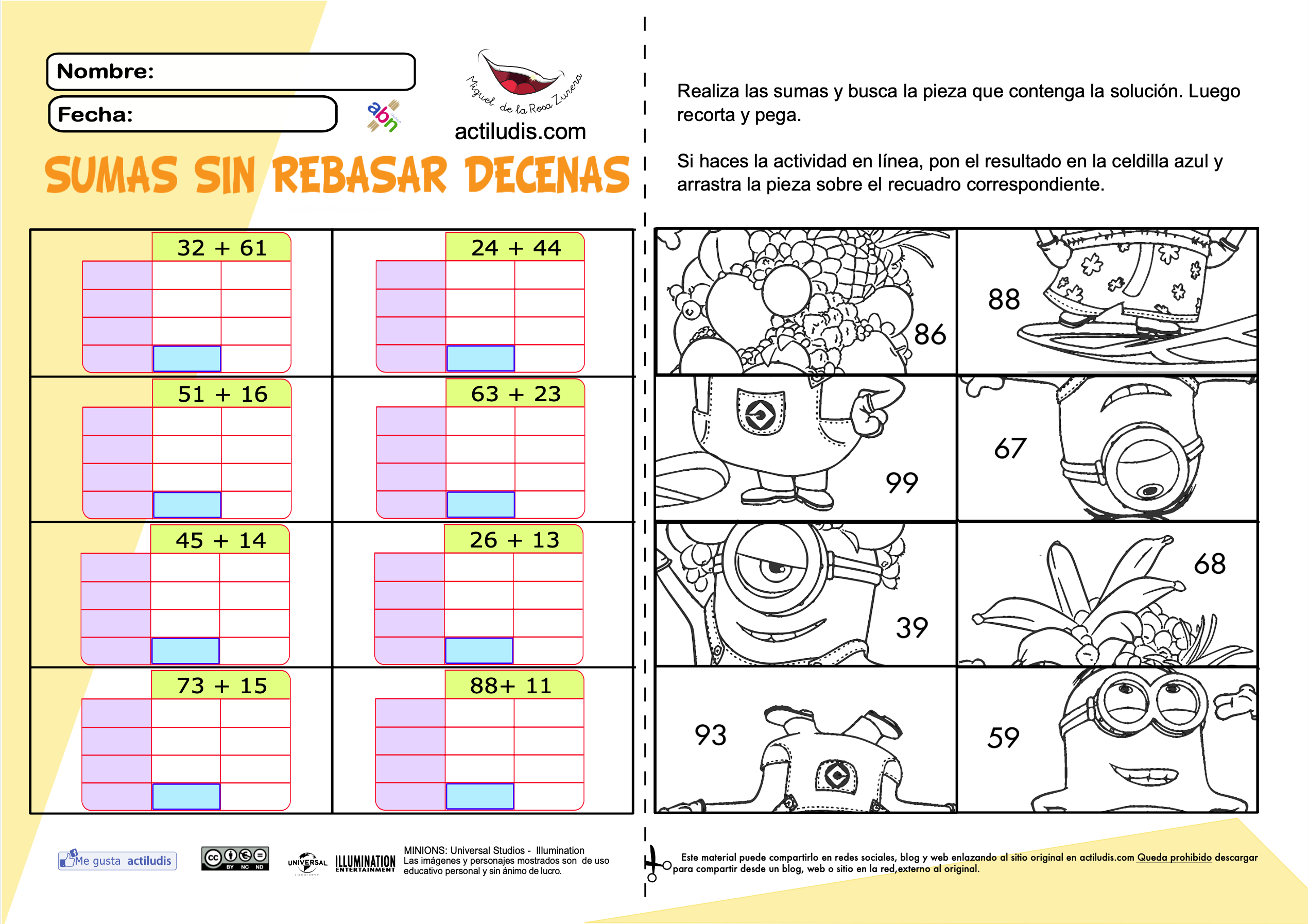Sumas de 2 sumandos de 2 dígitos IV - Actiludis