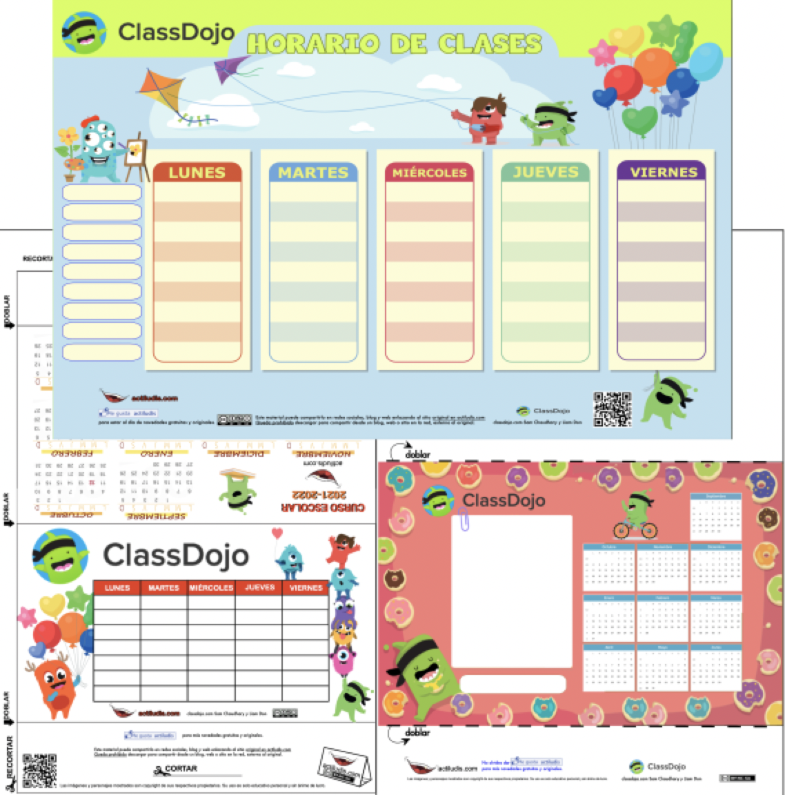 Calendario, identificación y horarios con temática de Class Dojo ...