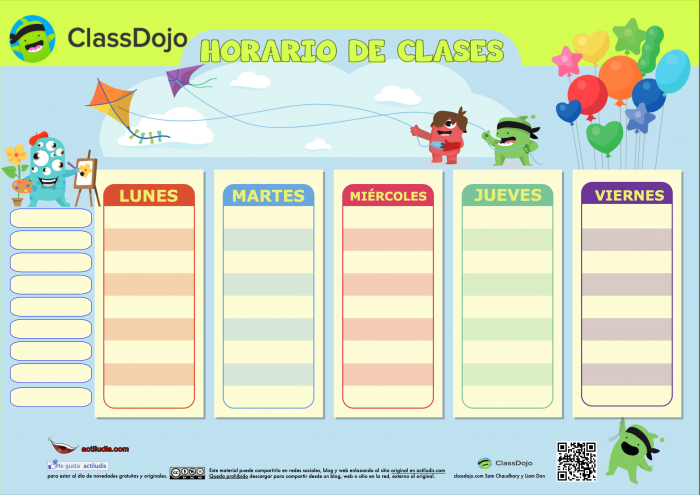 Calendario, identificación y horarios con temática de Class Dojo ...