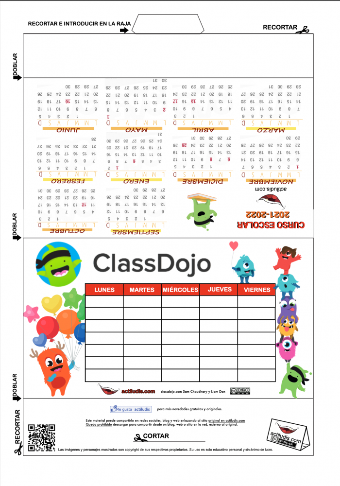 Calendario, identificación y horarios con temática de Class Dojo ...