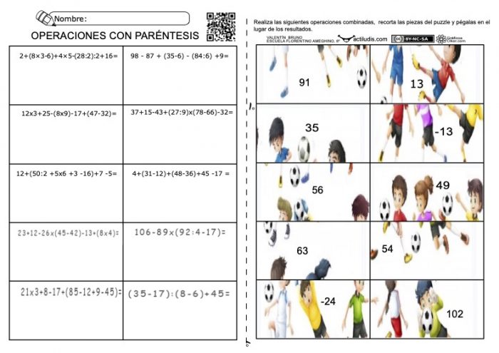 Operaciones matemáticas combinadas con paréntesis - Actiludis