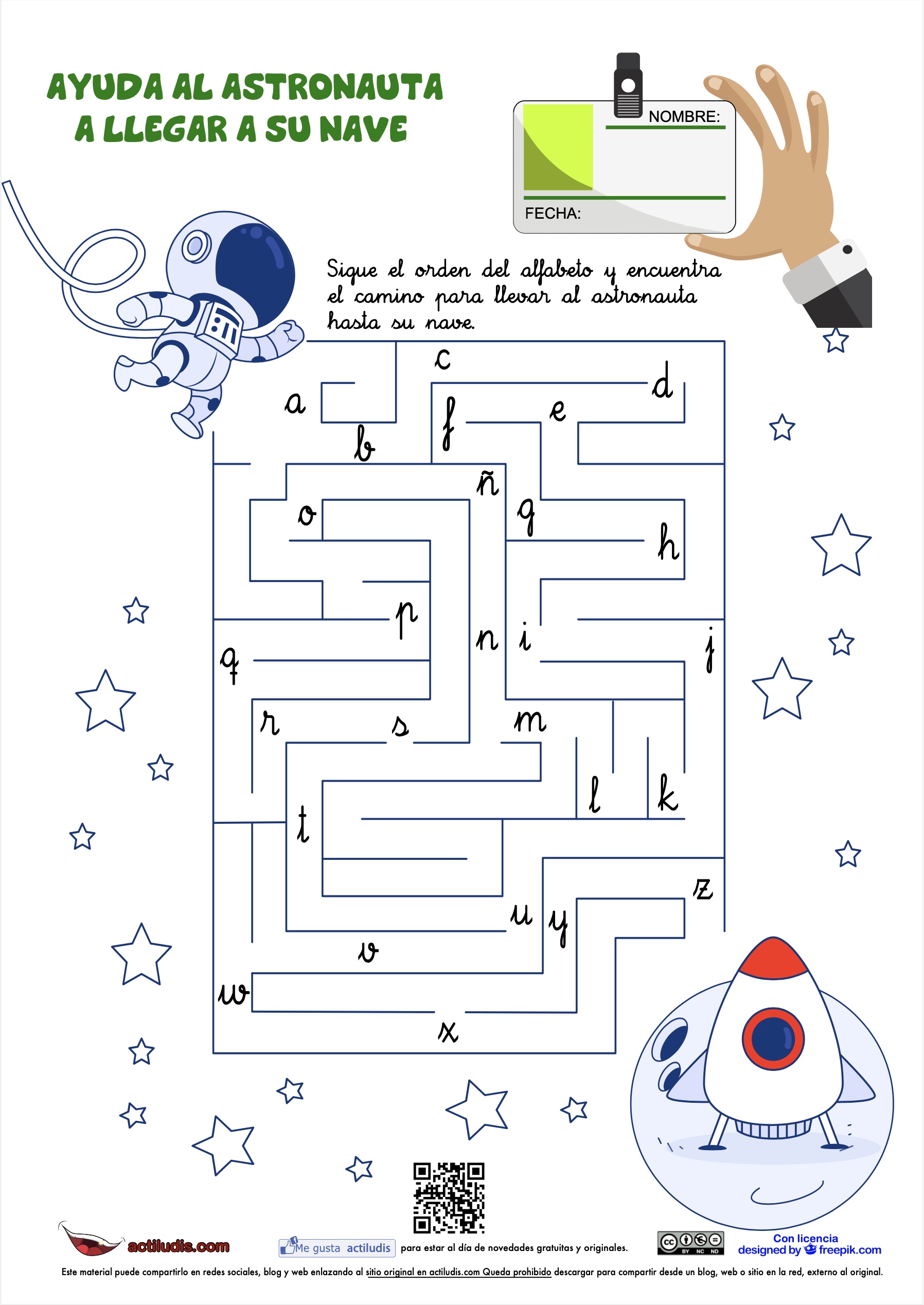 Laberinto astronómico para aprender el abecedario - Actiludis