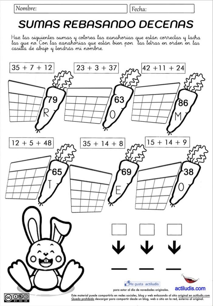 Suma de 3 sumandos de 2 dígitos cada uno - Actiludis