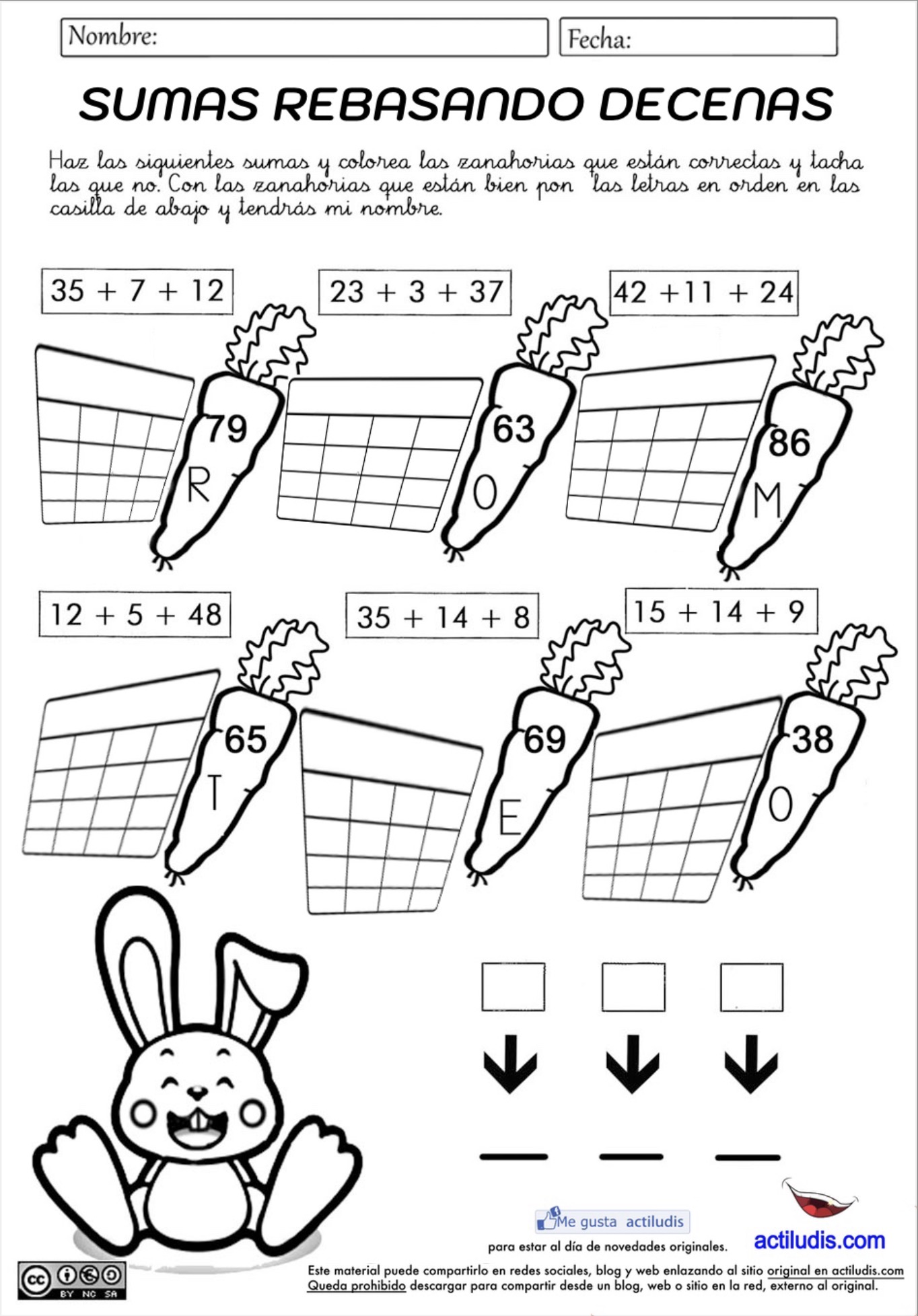 Suma de 3 sumandos de 2 dígitos cada uno - Actiludis