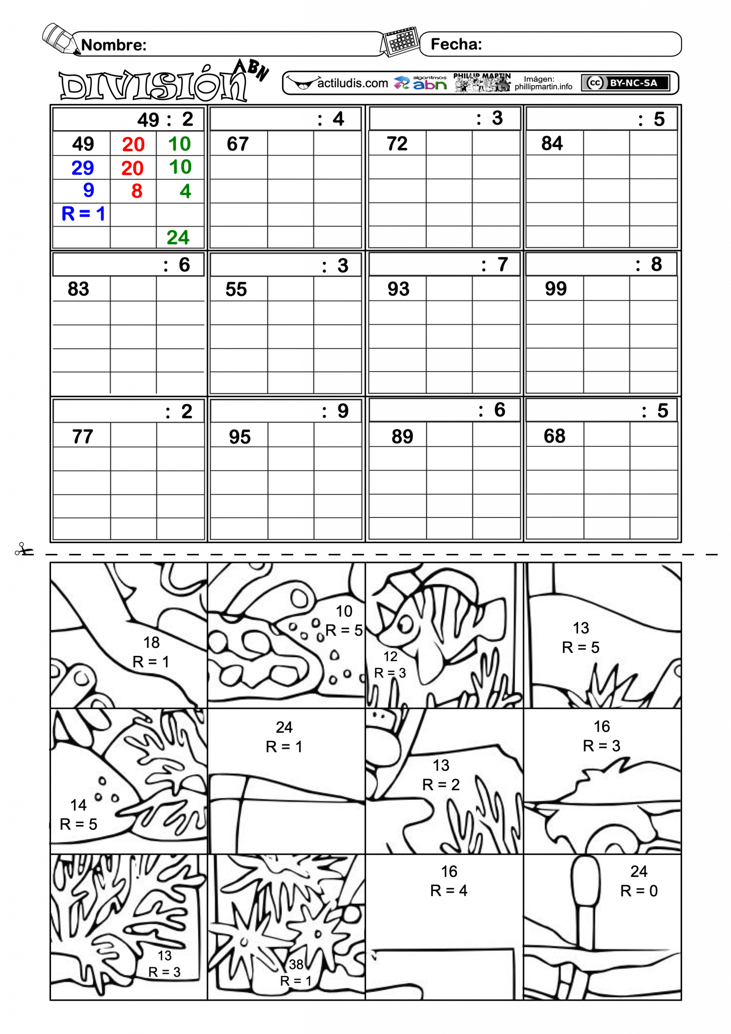 Recopilatorio de divisiones con dividendo de hasta 2 cifras y divisor ...