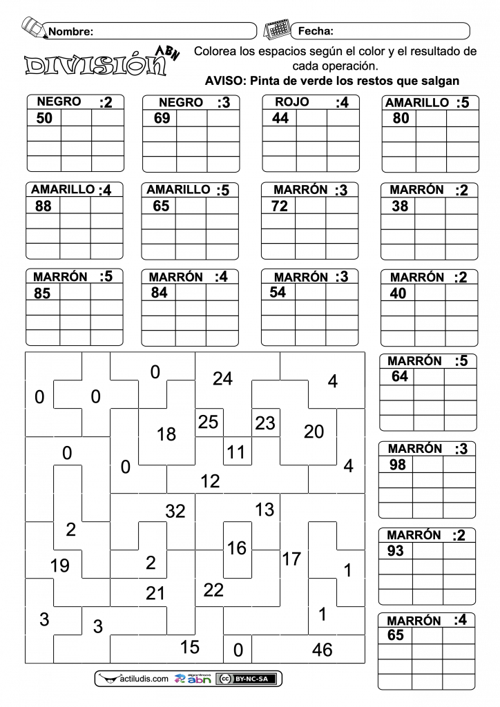Recopilatorio de divisiones con dividendo de hasta 2 cifras y divisor de 1 - Actiludis