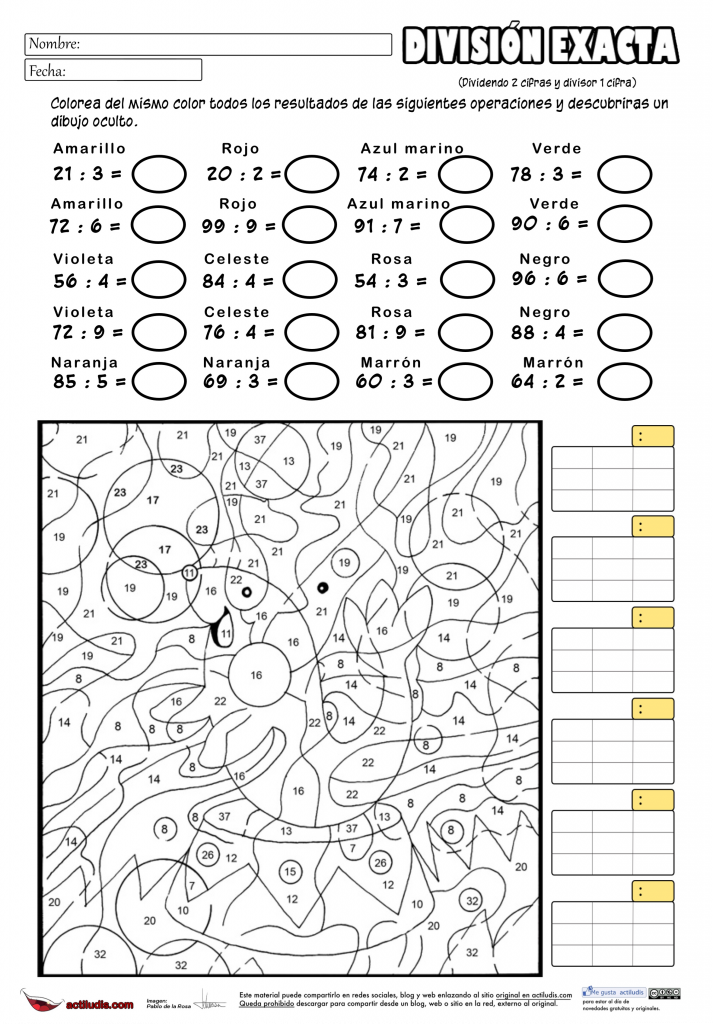 Recopilatorio de divisiones con dividendo de hasta 2 cifras y divisor de 1 - Actiludis