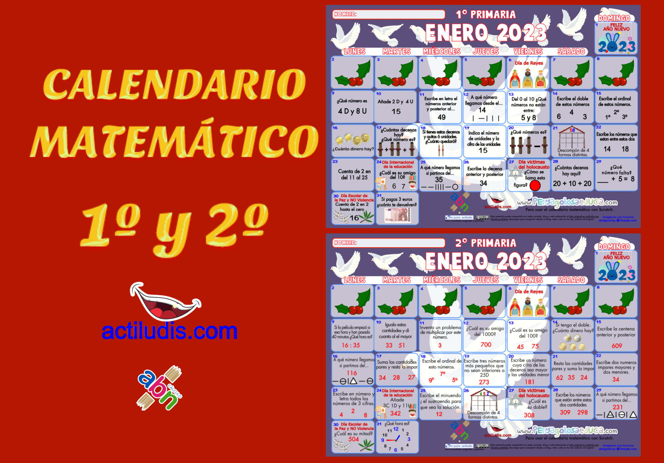 Calendario matemático para el Primer Ciclo de Primaria. Enero 2023 ...