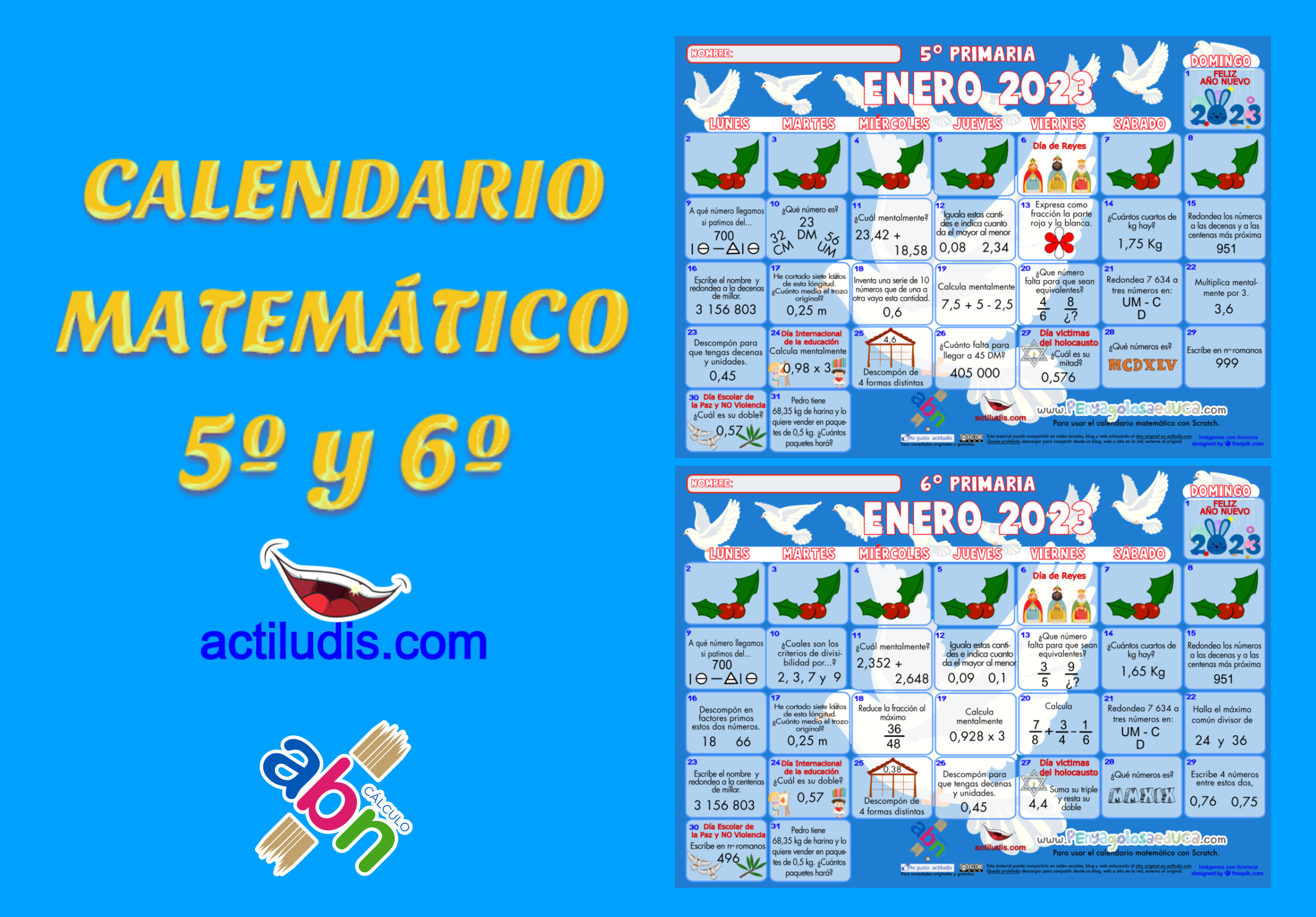 Calendario matemático para el Tercer Ciclo de Primaria. ENERO 2023 ...