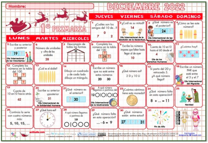 Rutinas diárias en Infantil con nuestro calendario matemático de 1º de ...