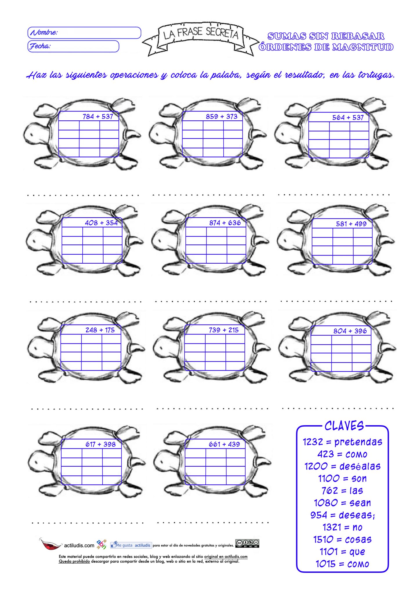 Sumas de 2 sumandos de hasta 3 dígitos (Sin llevar) - Actiludis