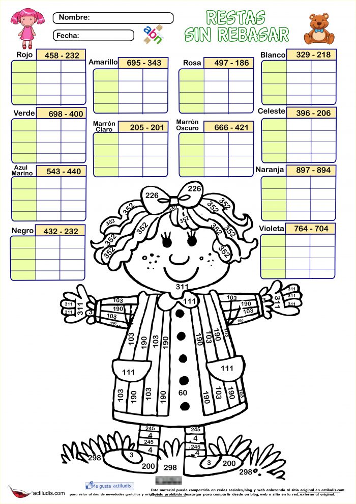Recopilatorio de restas con centenas sin rebasar órdenes de magnitud ...