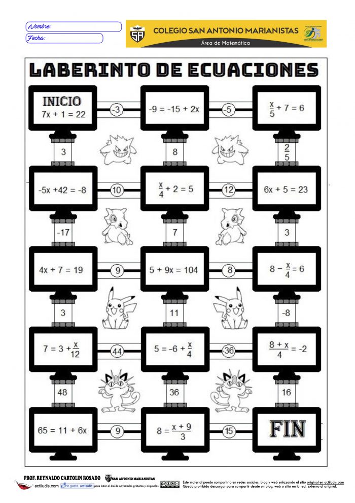 laberinto de ecuaciones - Actiludis
