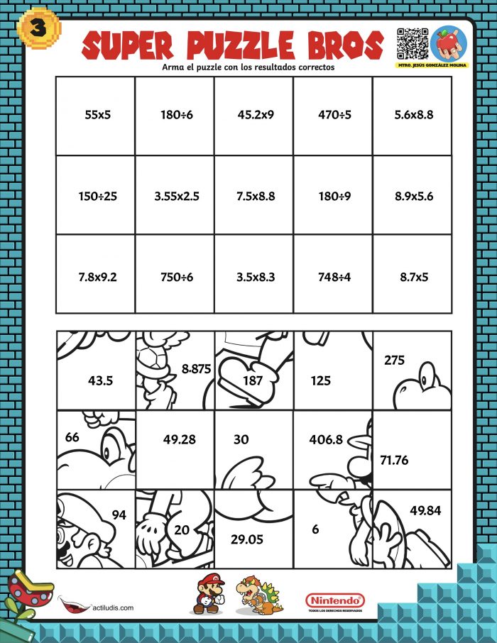 Producto con decimales y división con Super Mario - Actiludis