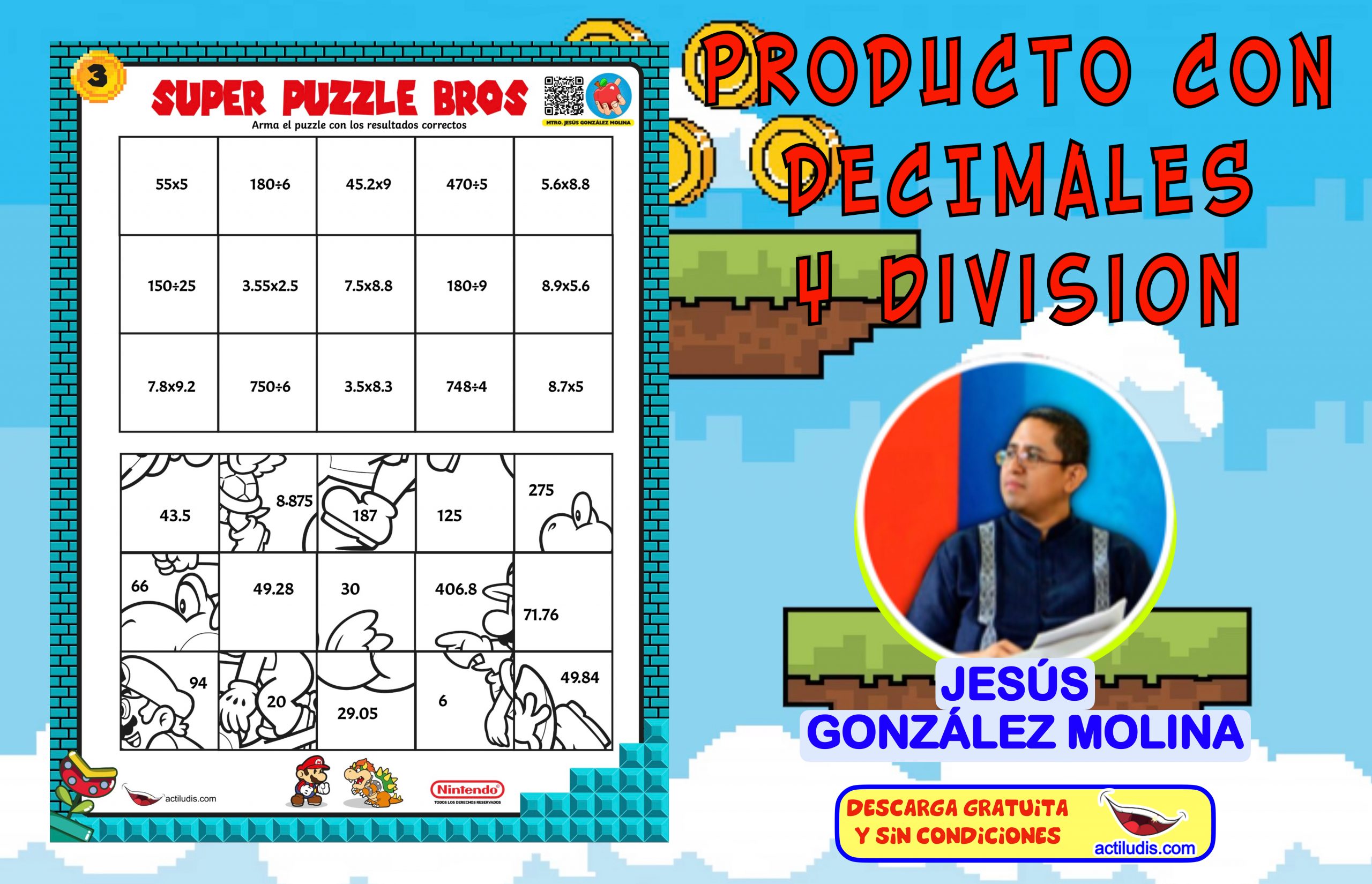 Producto con decimales y división con Super Mario - Actiludis