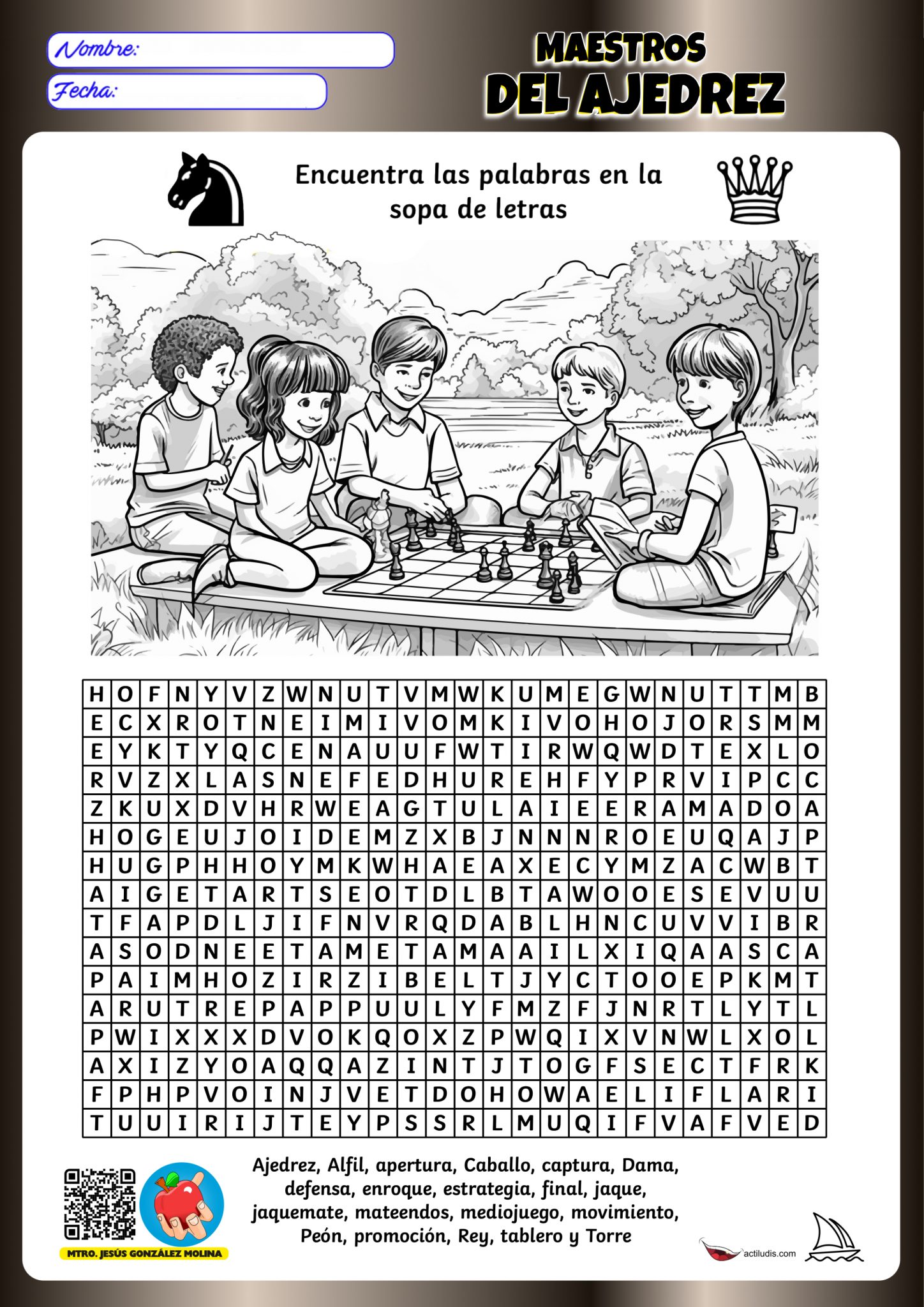 Sopa de letras con maestros del ajedrez - Actiludis