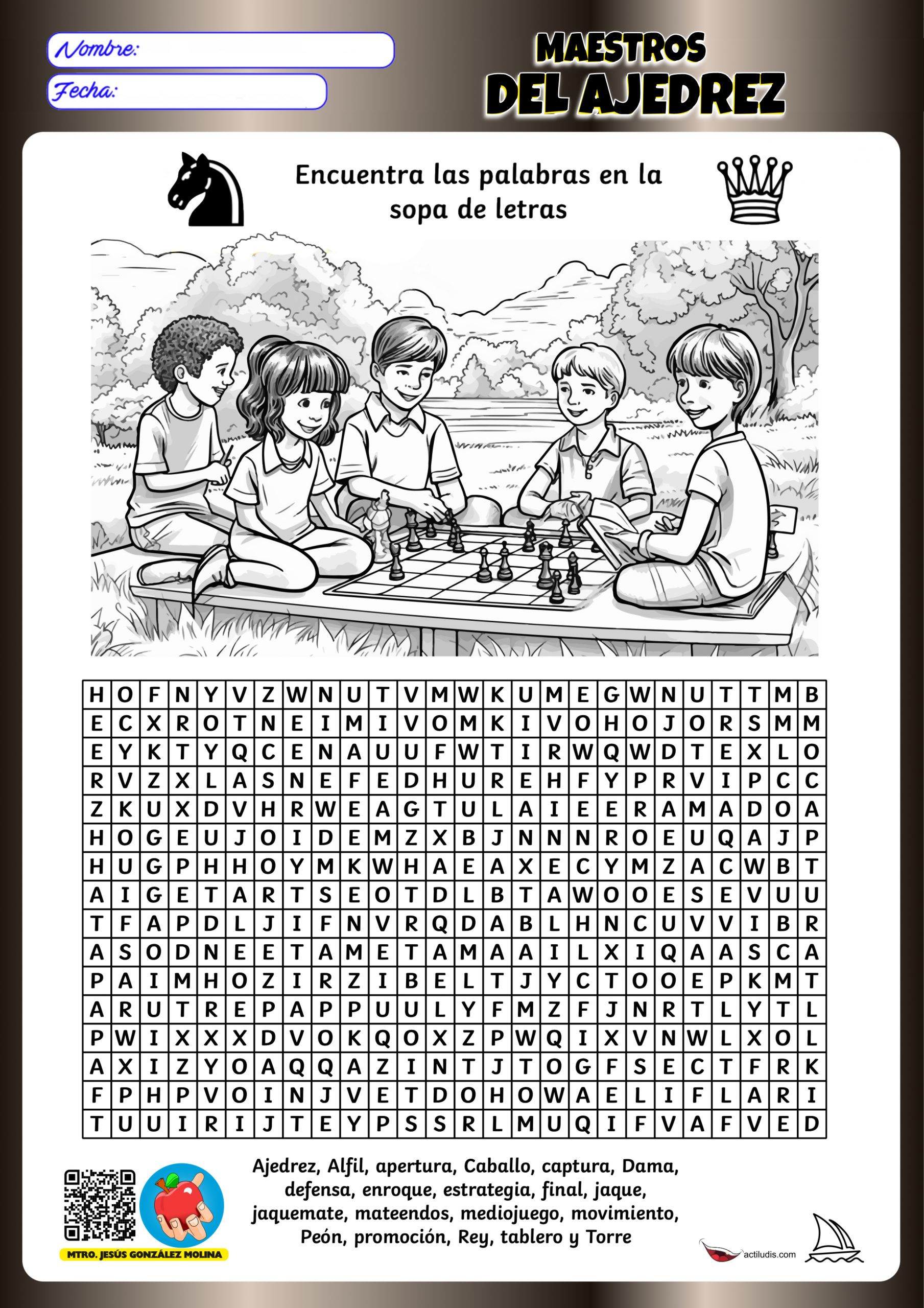 Sopa de letras con maestros del ajedrez - Actiludis