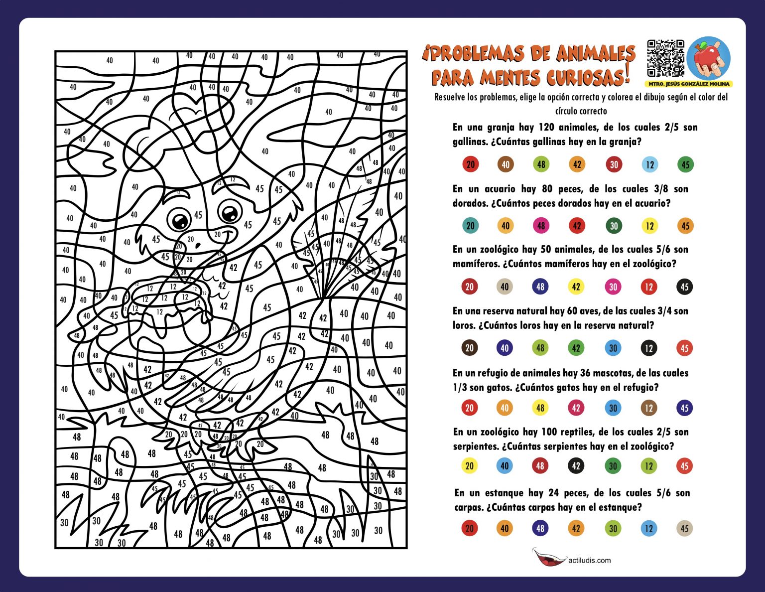 Problemas de animales para mentes curiosas. Fracción de una cantidad ...