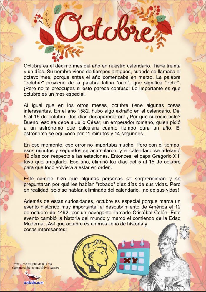 Lectura con curiosidades del mes de octubre - Actiludis