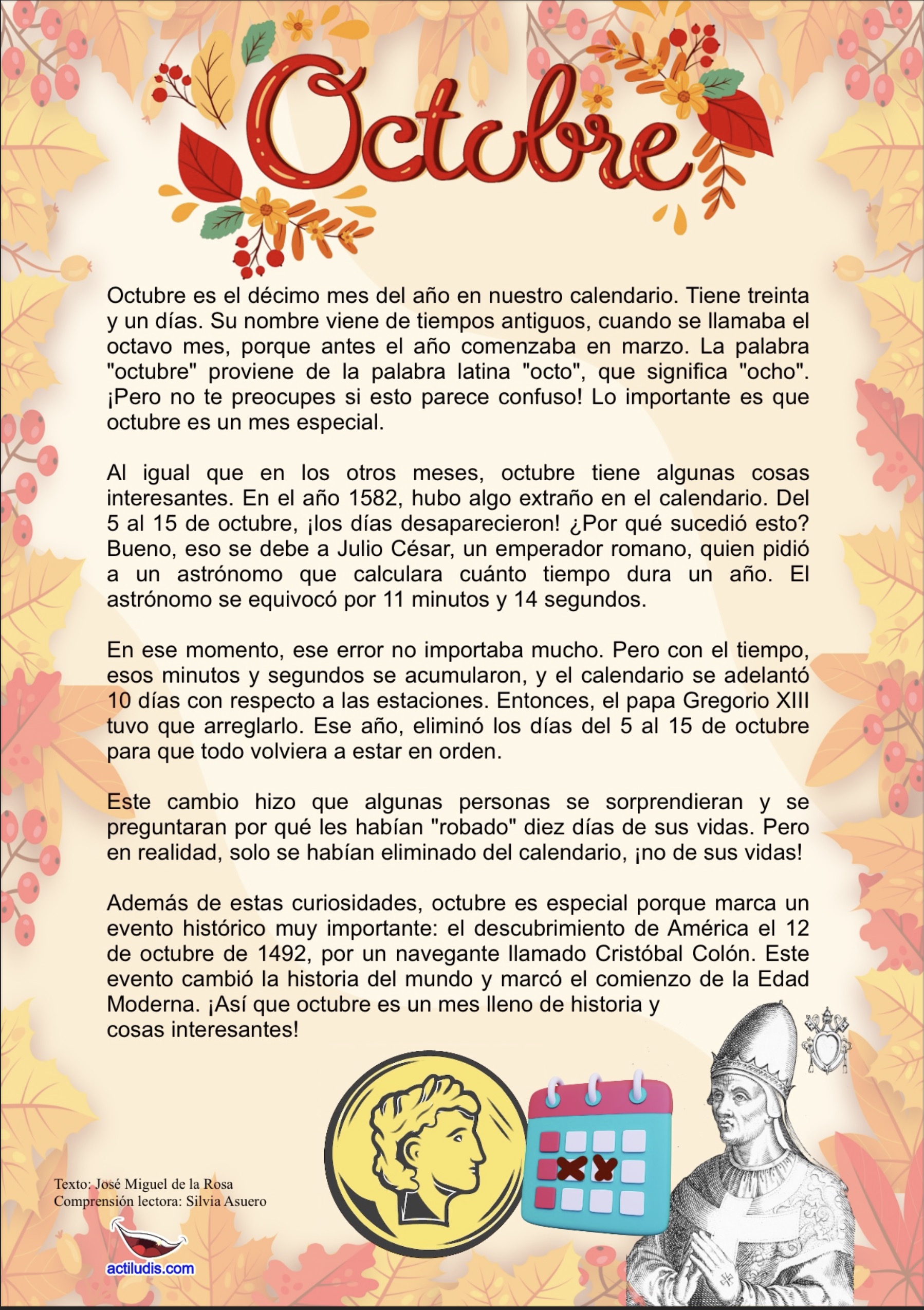 Lectura con curiosidades del mes de octubre - Actiludis