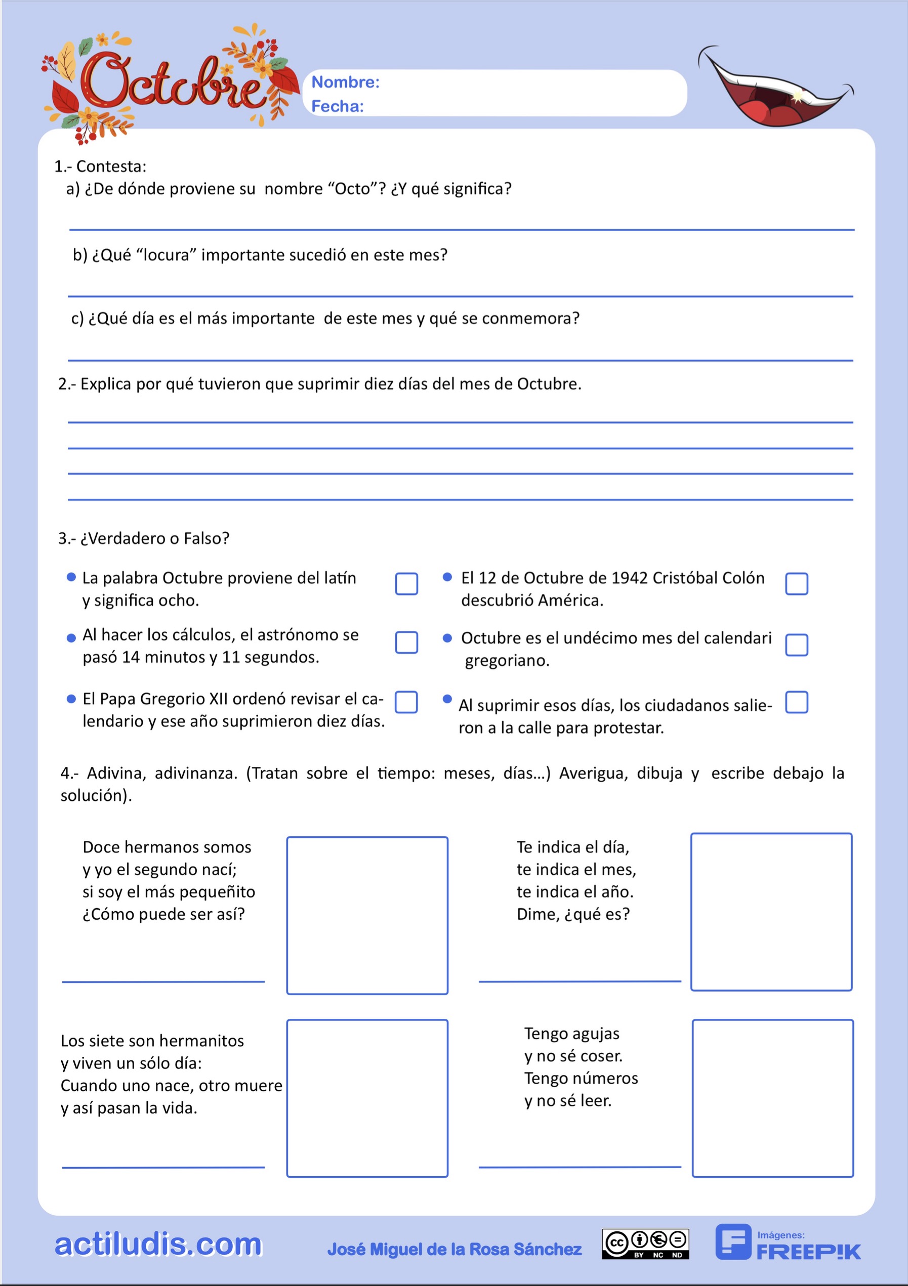 Lectura con curiosidades del mes de octubre - Actiludis