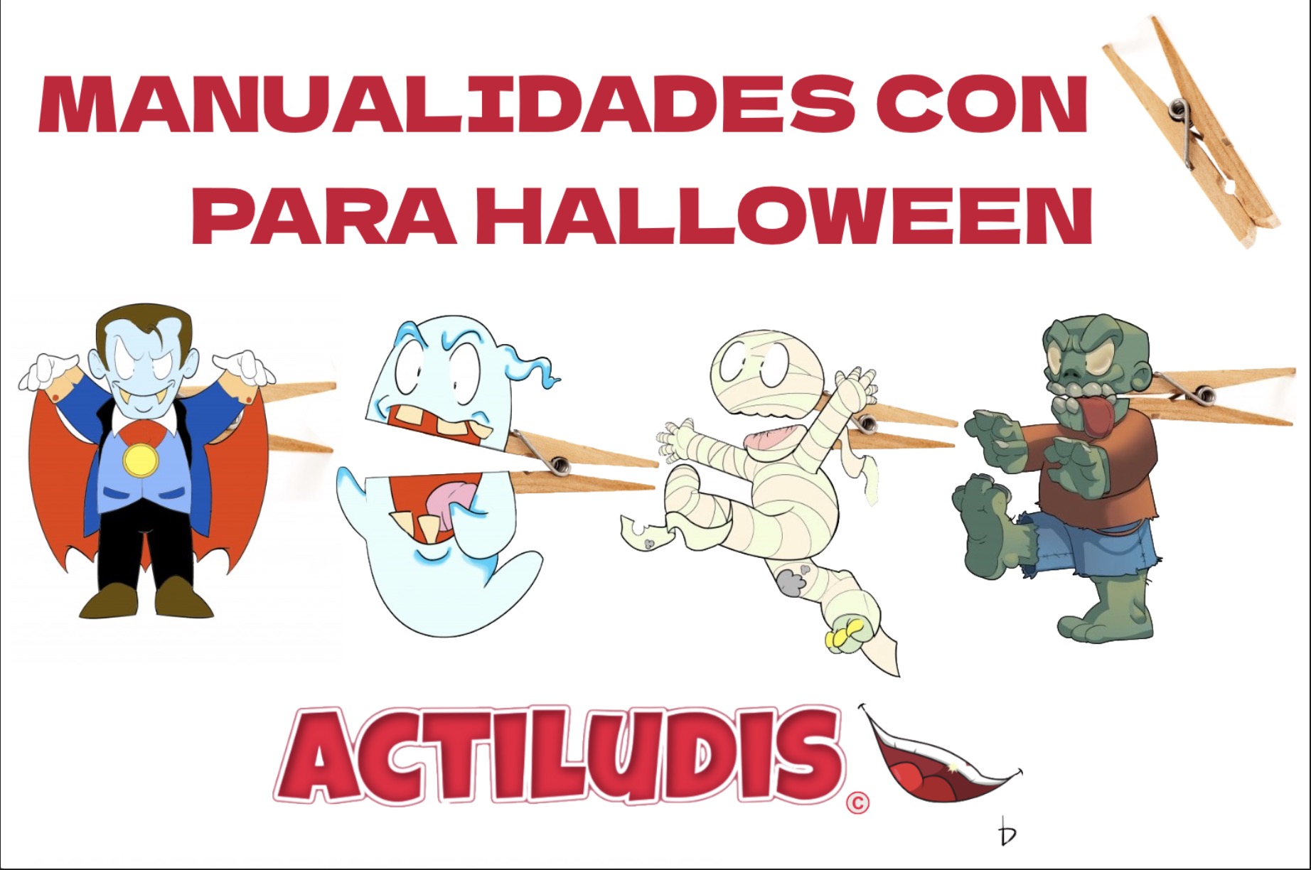 Vampiro, momia, fantasma y Frankenstein con manualidad de pinzas ...