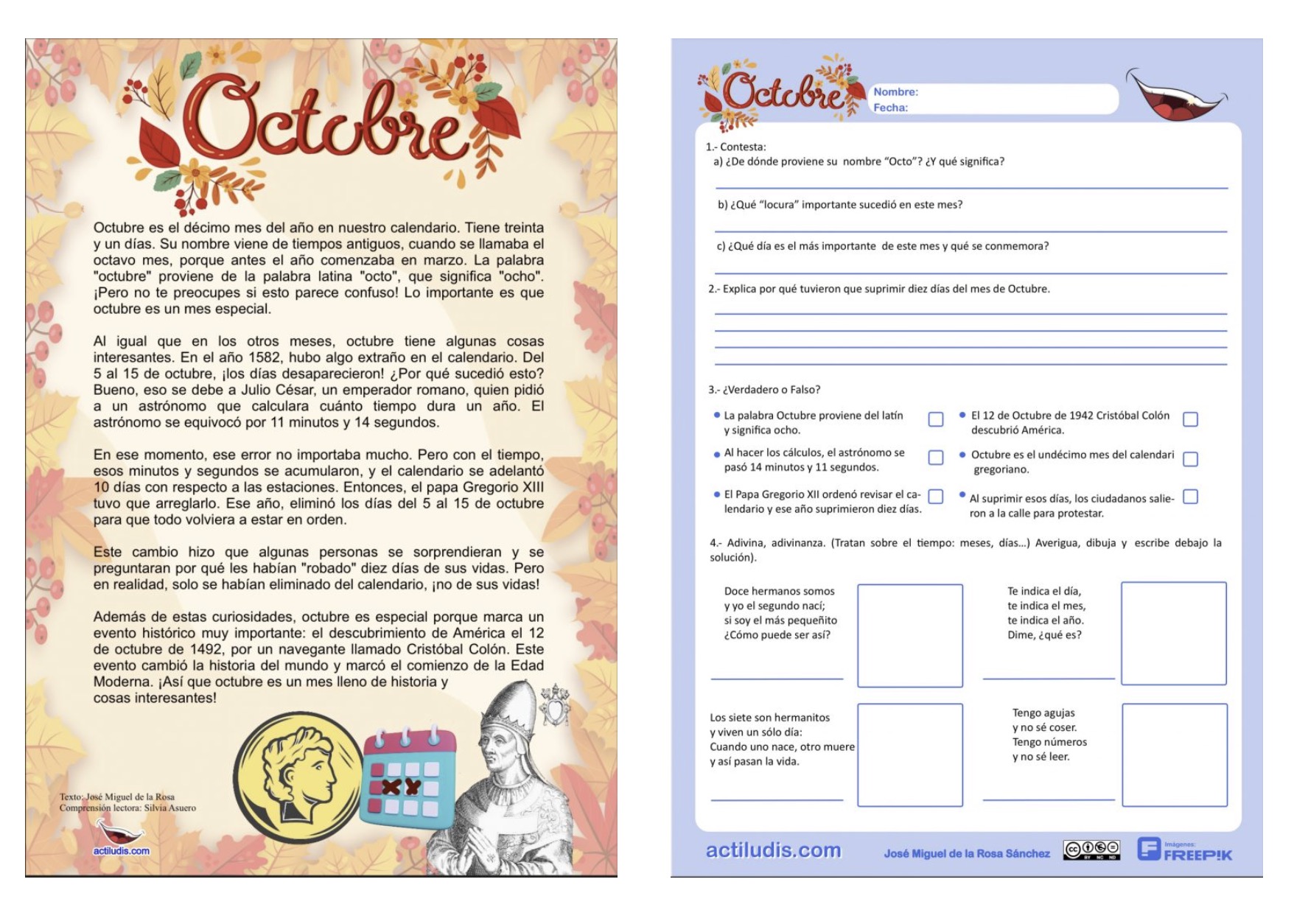 Lectura con curiosidades del mes de octubre - Actiludis