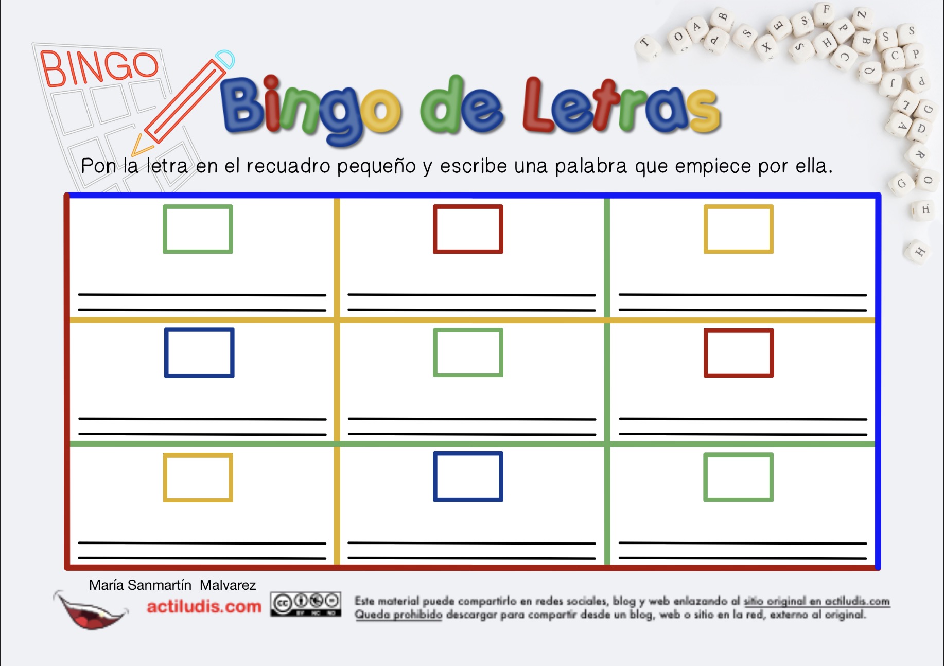 Bingo de letras - Actiludis