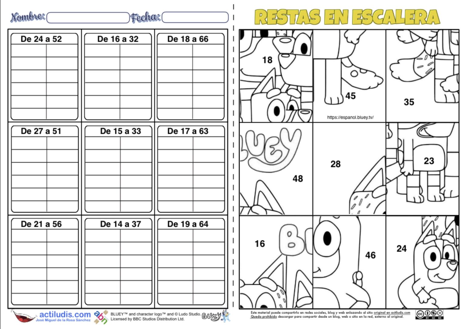 Resta de dos cifras en escalera - Actiludis