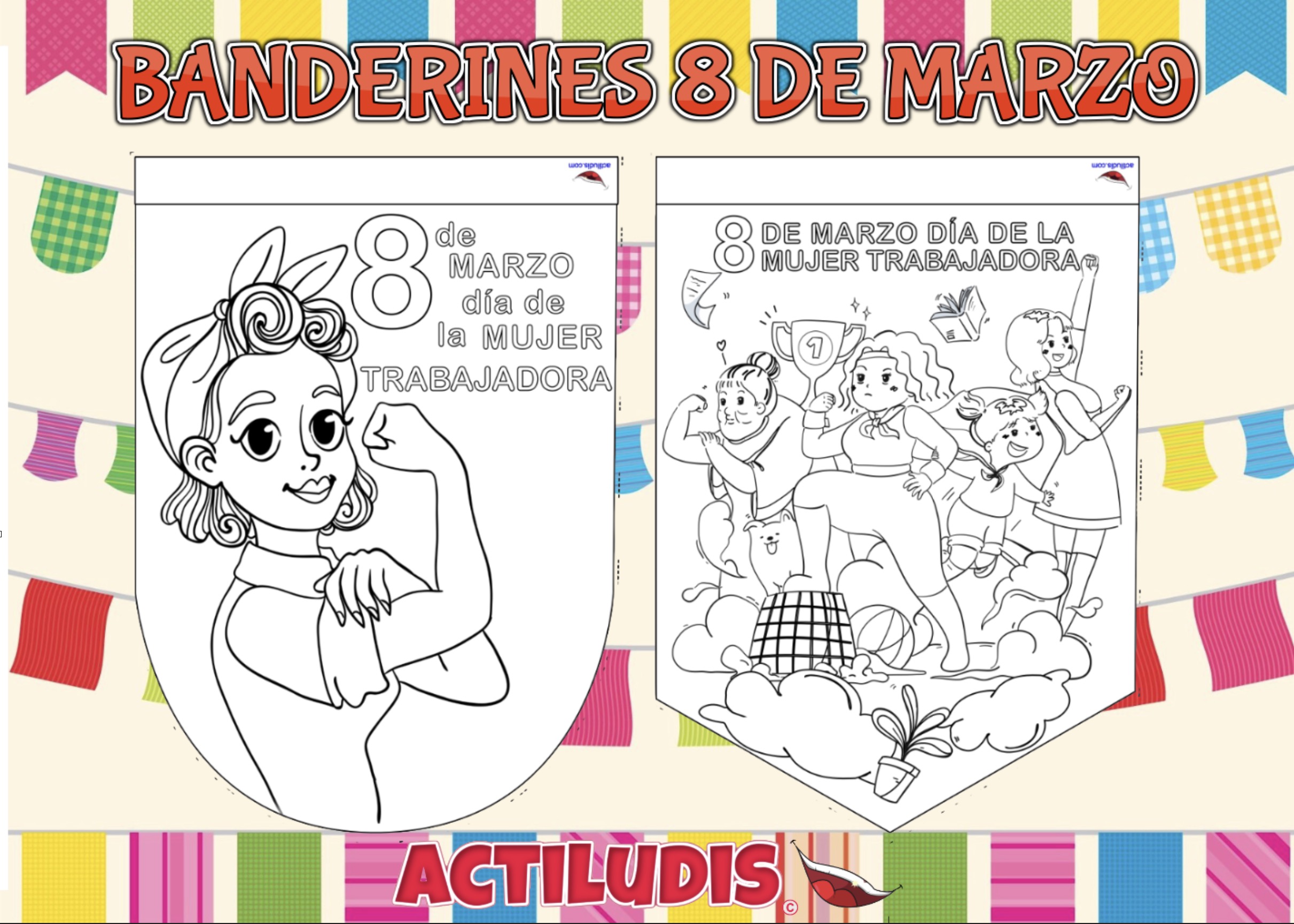 Banderines para el 8 de marzo, día de la mujer trabajadora (o día ...