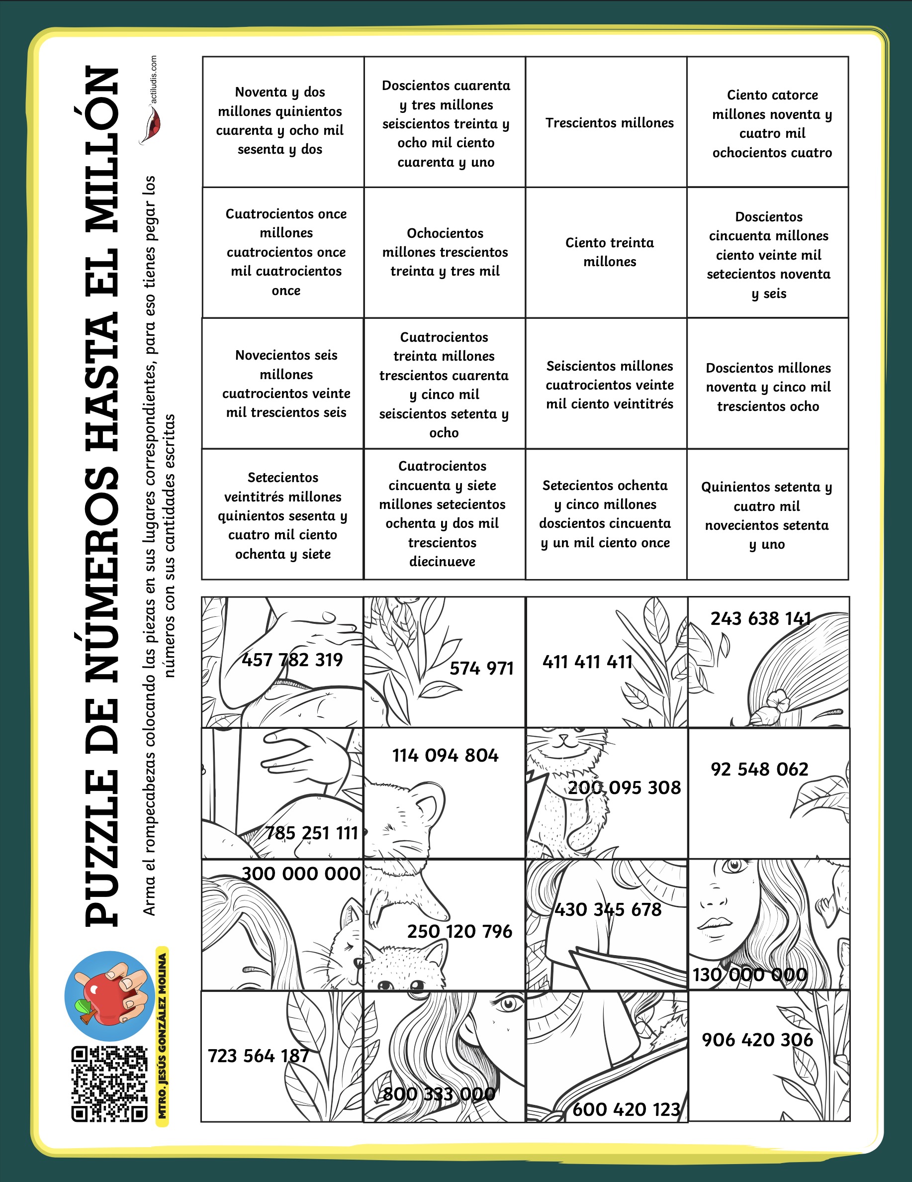 Puzle de números hasta el millón - Actiludis
