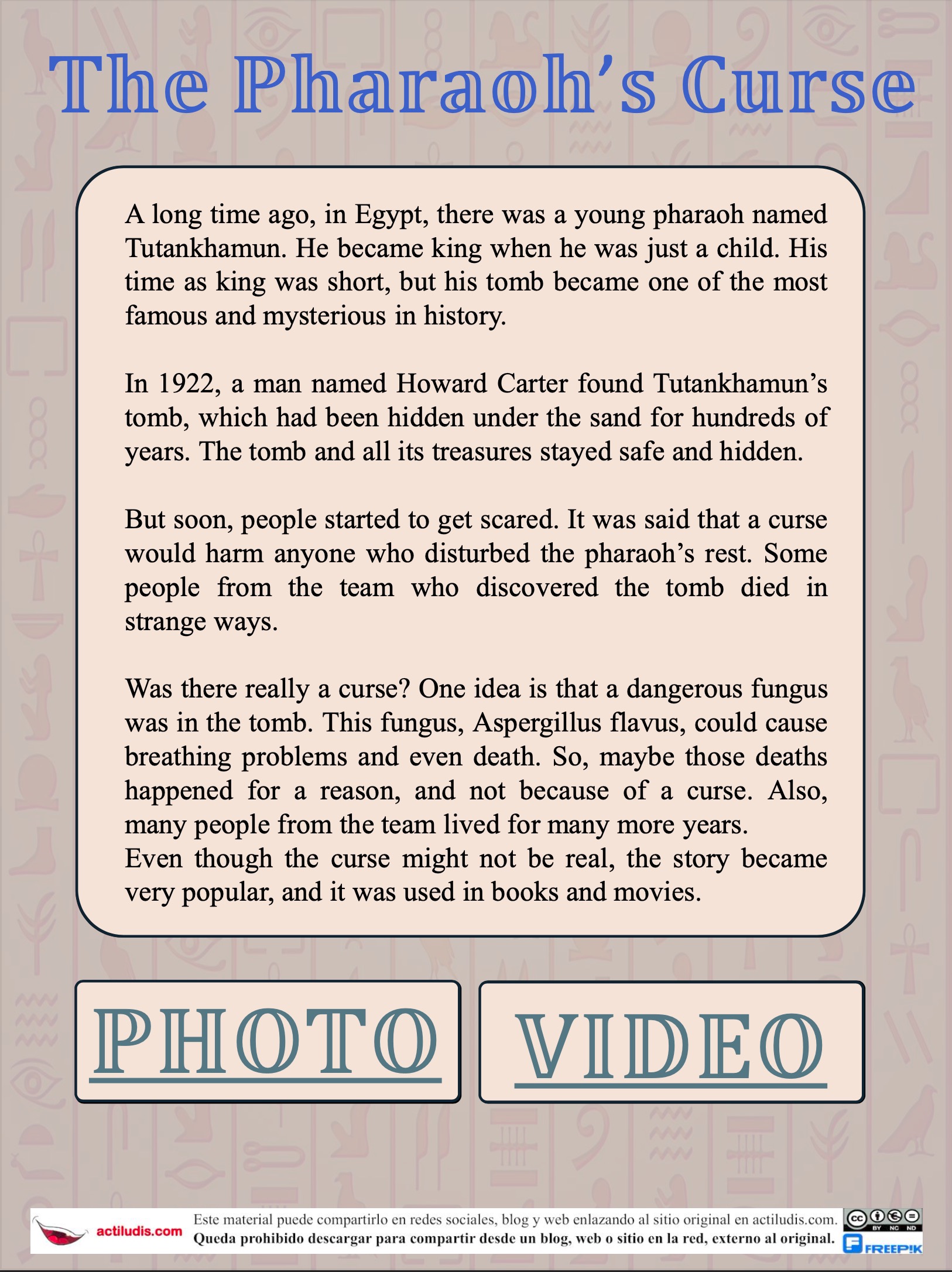 Short reading: "The pharaoh’s curse" - Actiludis