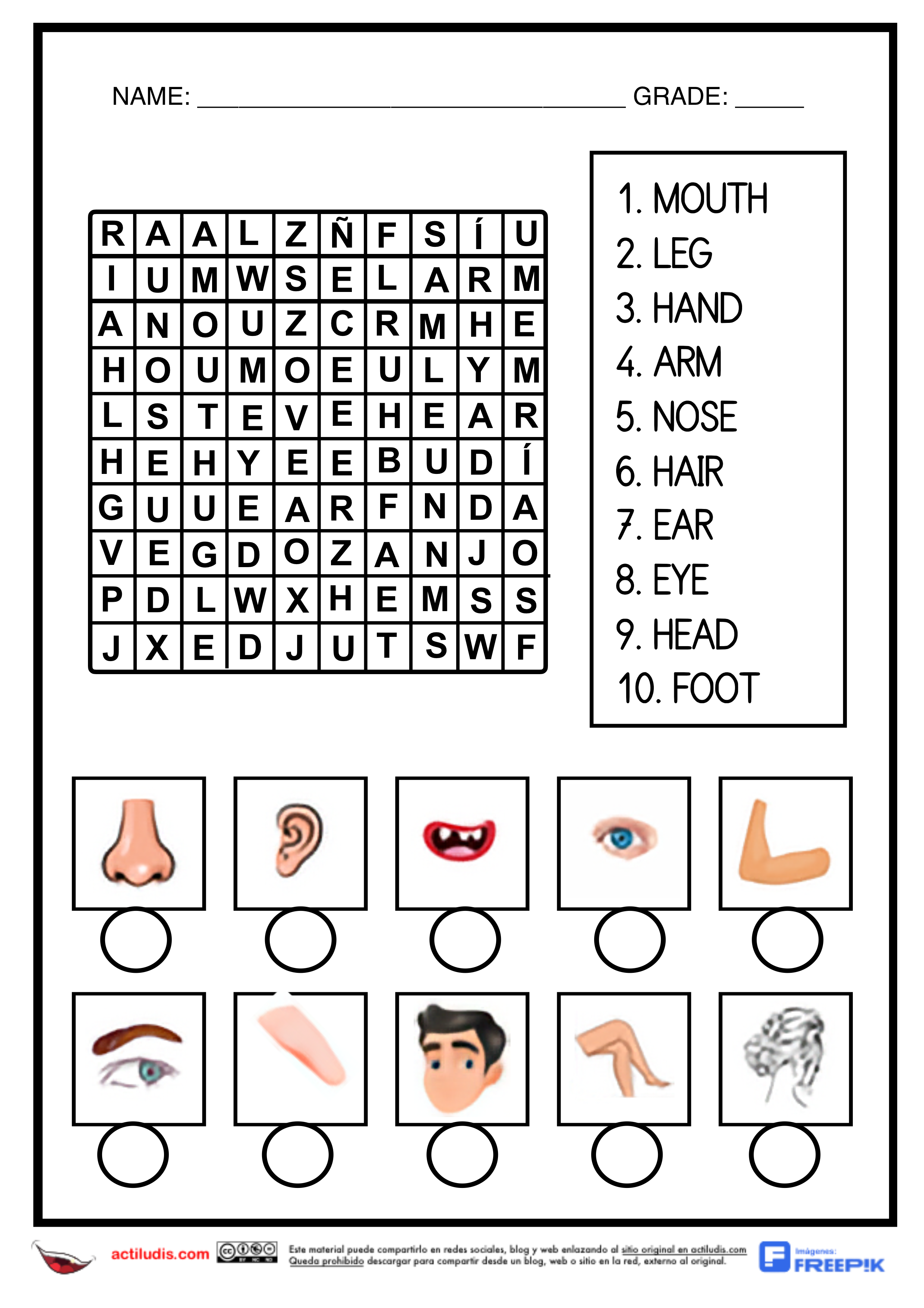 Sopa de letras: The body - Actiludis