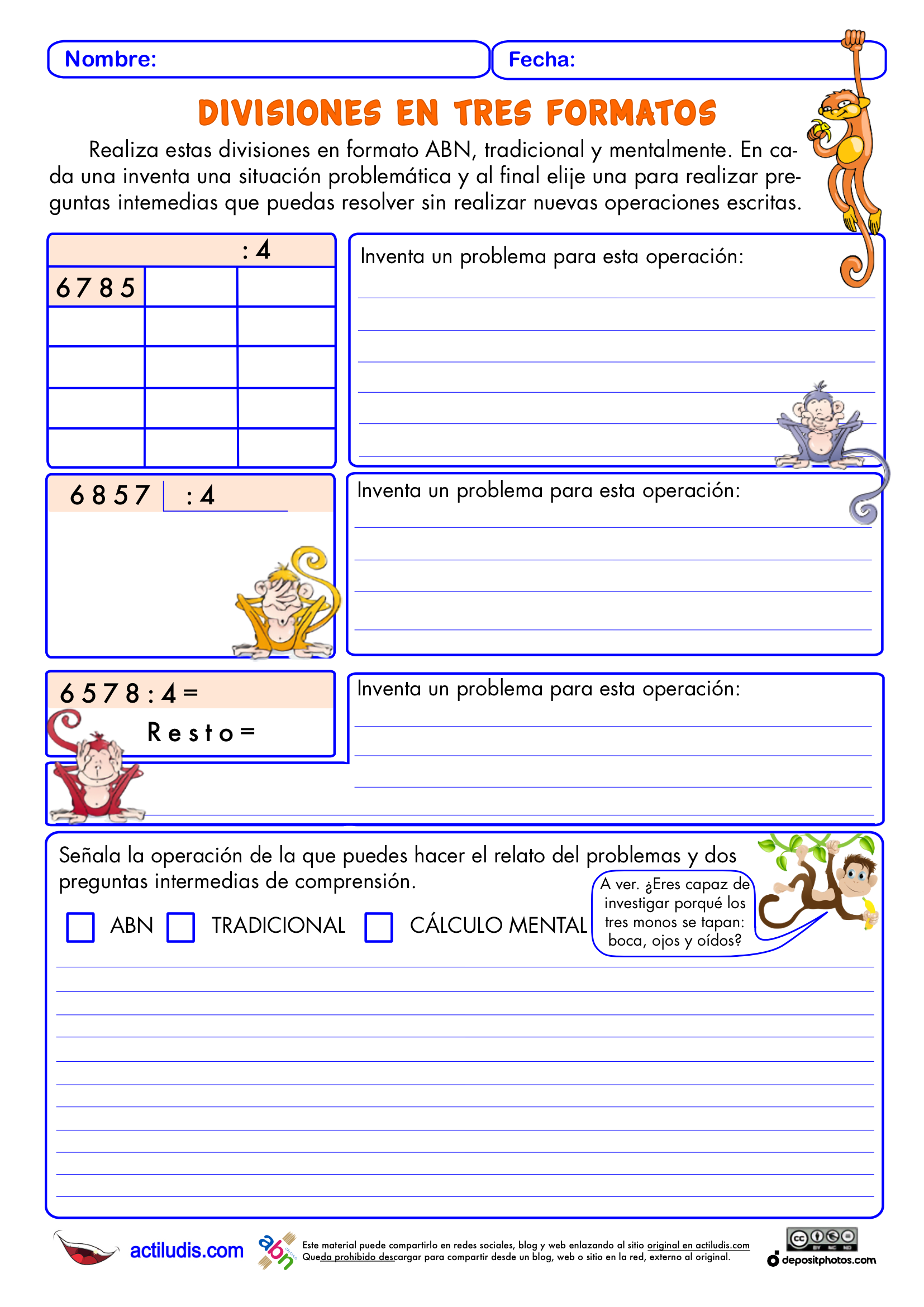 Divisiones en tres formatos diferentes - Actiludis