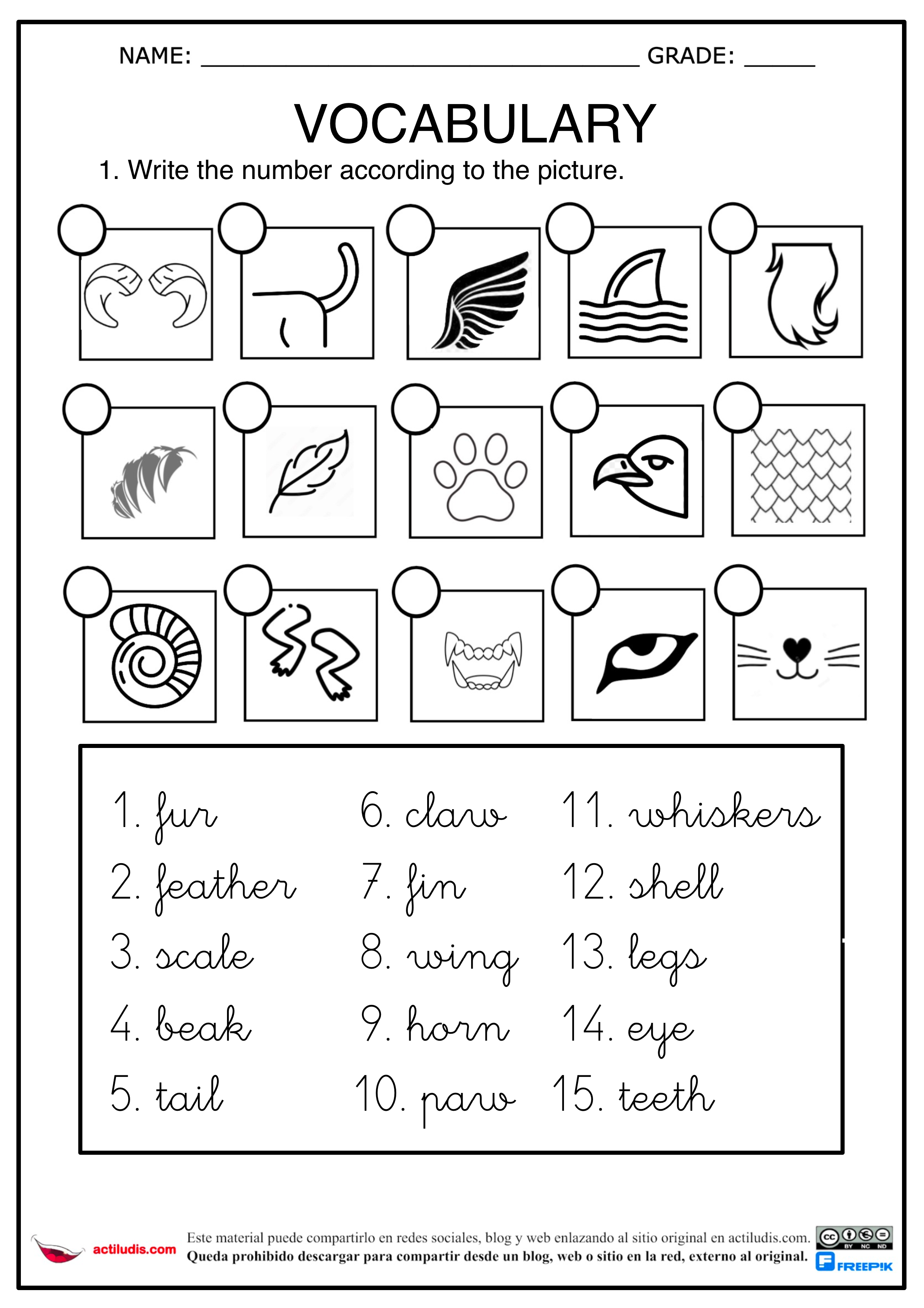 Actividad de Vocabulario: ¡Partes del cuerpo de los animales! 🦴🦉 ...